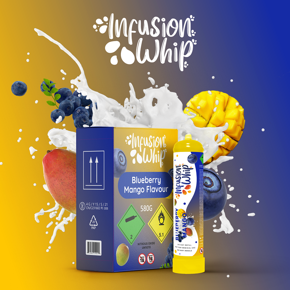 Infusionwhip 580g Blueberry Mango Flavoured N2O Cannister – quickwhip ...